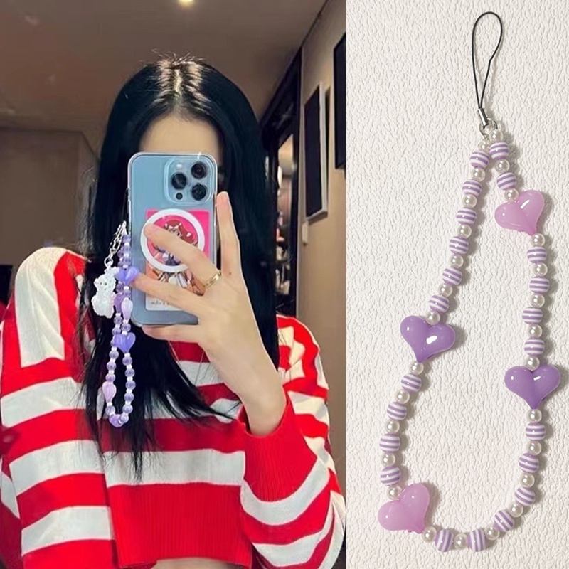 Blackpink Jisoo Same Style Purple Love Mobile Phone Chain Anti-Lost ...