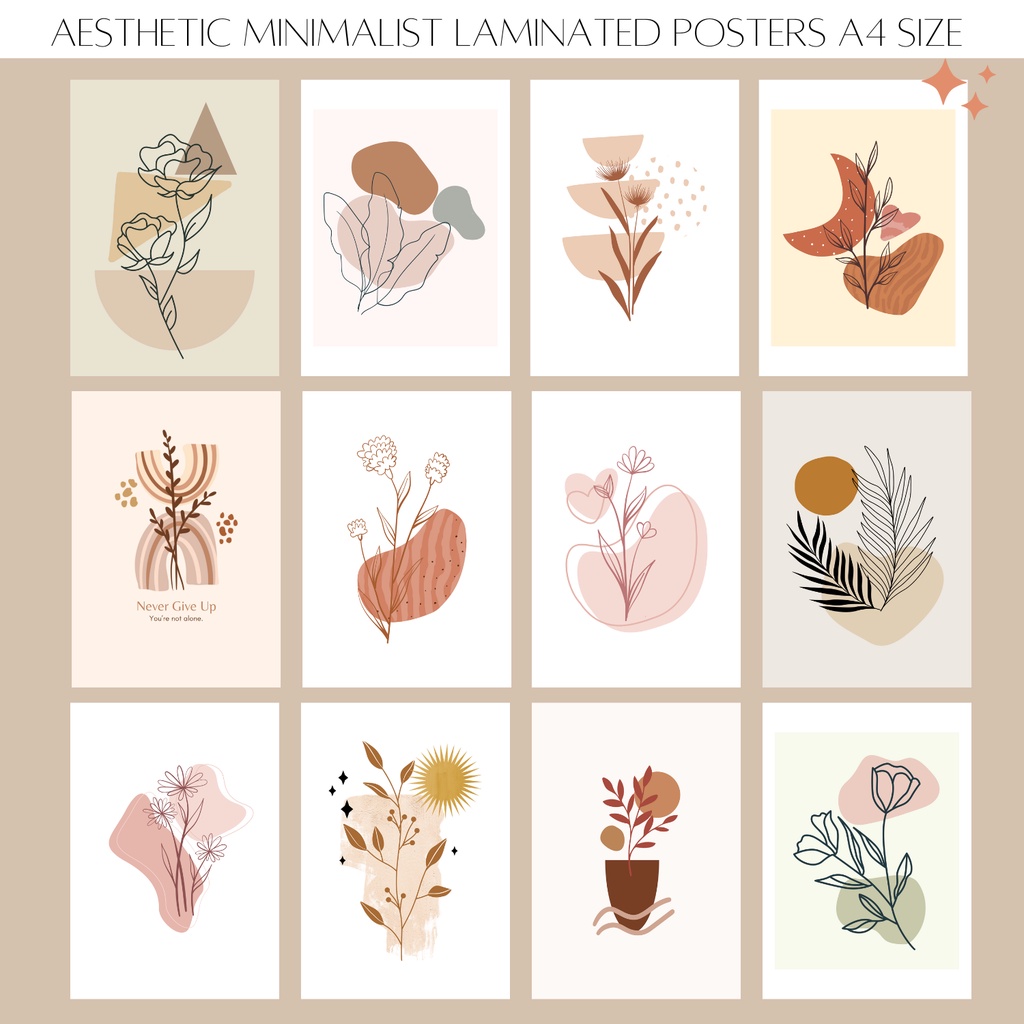 MINIMALIST AESTHETIC LAMINATED POSTER FLOWER DESIGN A4 SIZE SET B ...