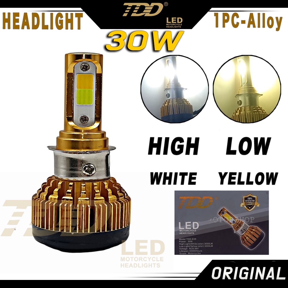 TDD Original 1PC 30W Headlight Yellow And White Alloy Material ...