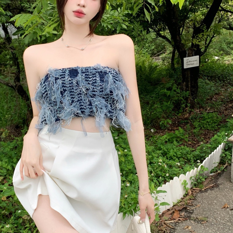 Women Denim Open Back Chest Wrap Vest Bodice Top | Shopee Philippines