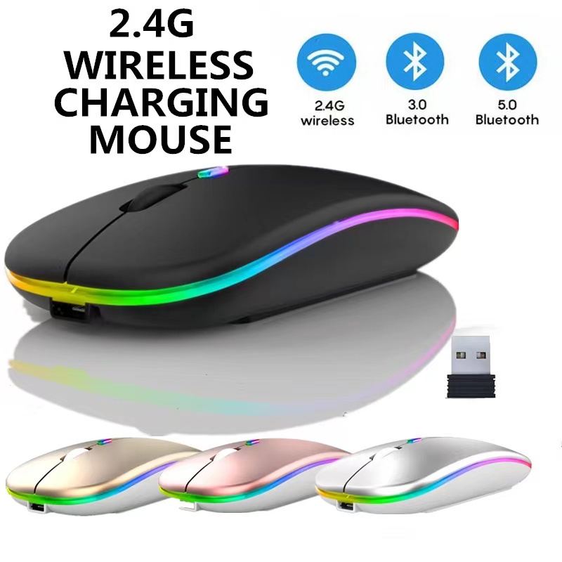 Rechargeable Bluetooth Mouse Wireless Gaming Silent LED Mice USB For ...