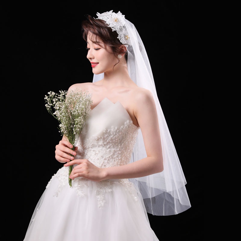 Women Bridal Wedding Veil White Lace Flower Edge（Custom Fee Link ...