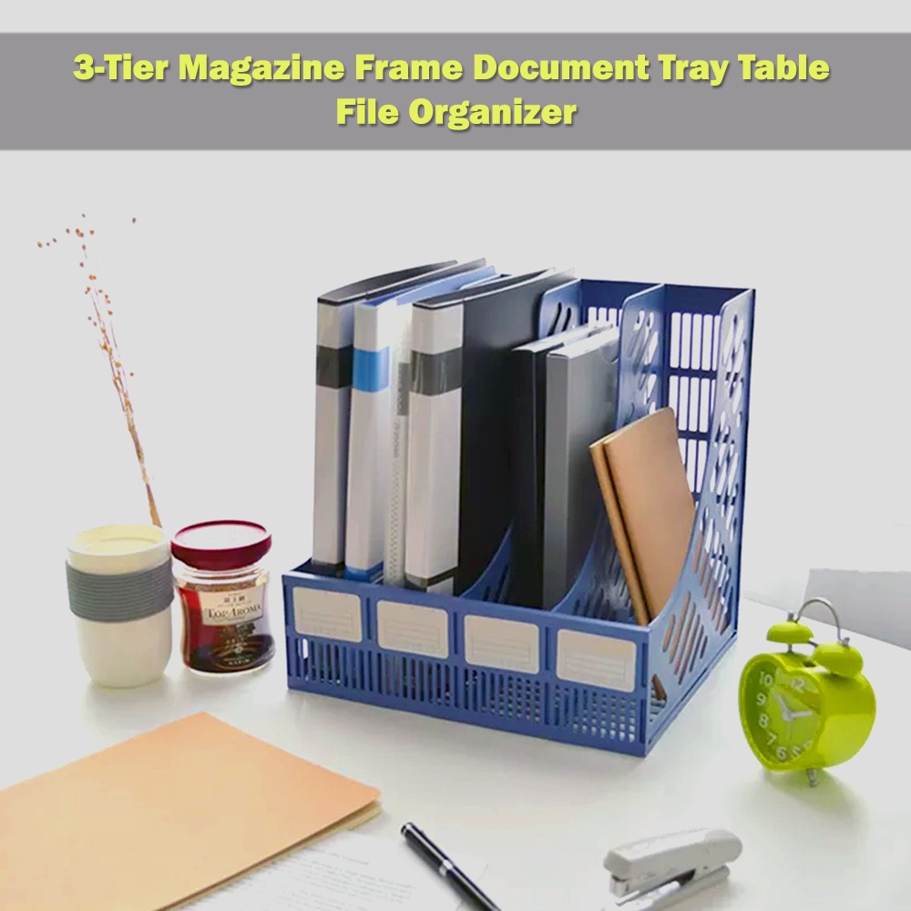 (BLACK) 4-Tier Vertical Plastic Magazine Frame Document Tray Table File ...