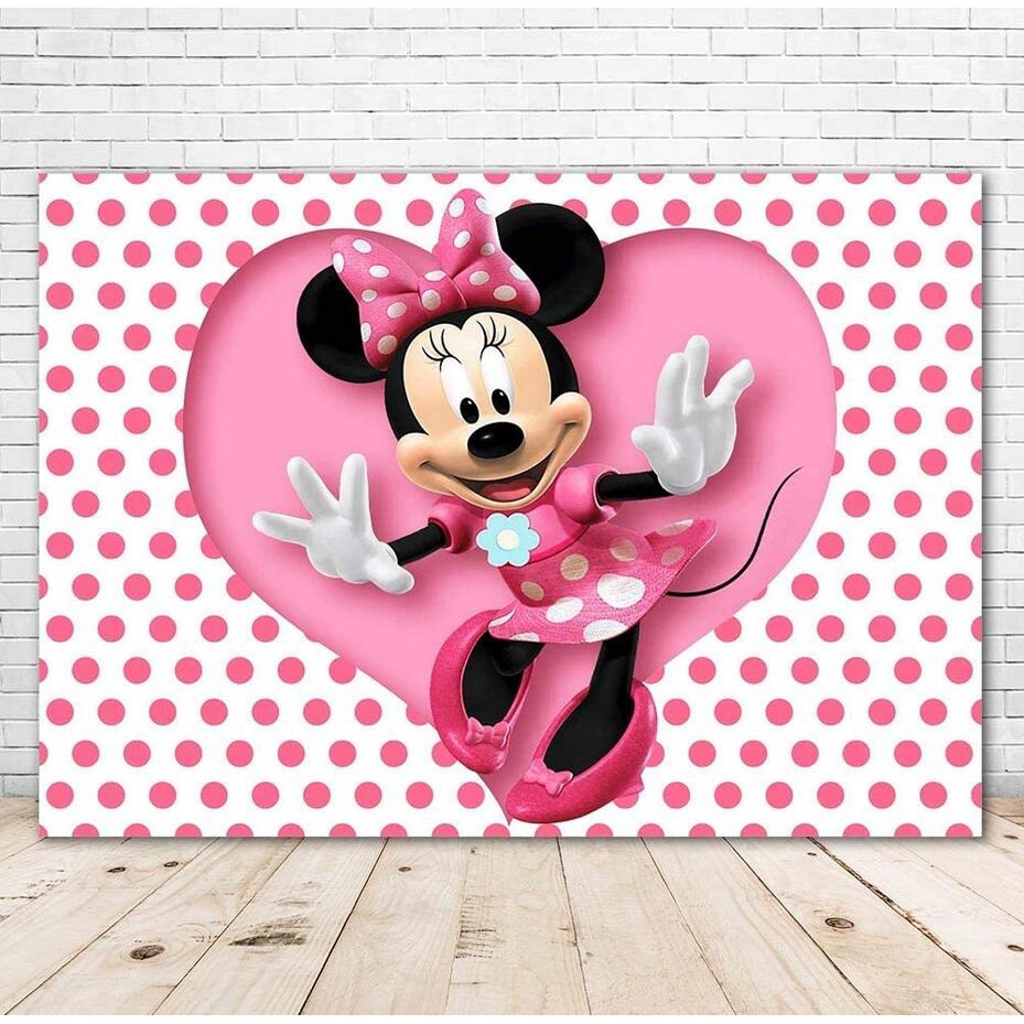 Baby Shower Backdrop 7x5ft Minnie Mouse White Background Pink Dot with ...