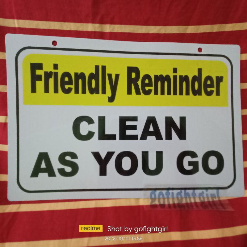 Friendly Reminder Clean as you go Signage PVC Plastic (7.8x11 inches ...
