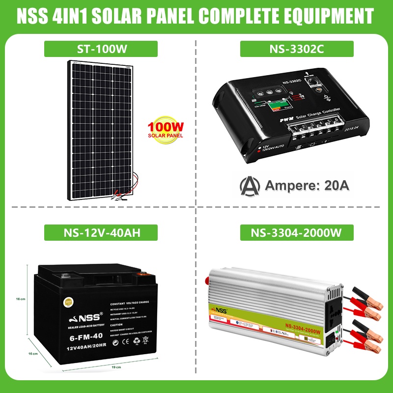 NSS 4 in 1 solar panel set for home With Battery controller system ...