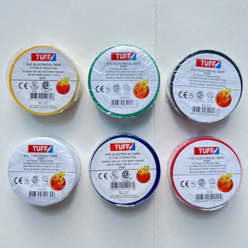 Tuff Electrical Tape 4M and 16M (Black, Yellow, Red, Green, White, Blue ...