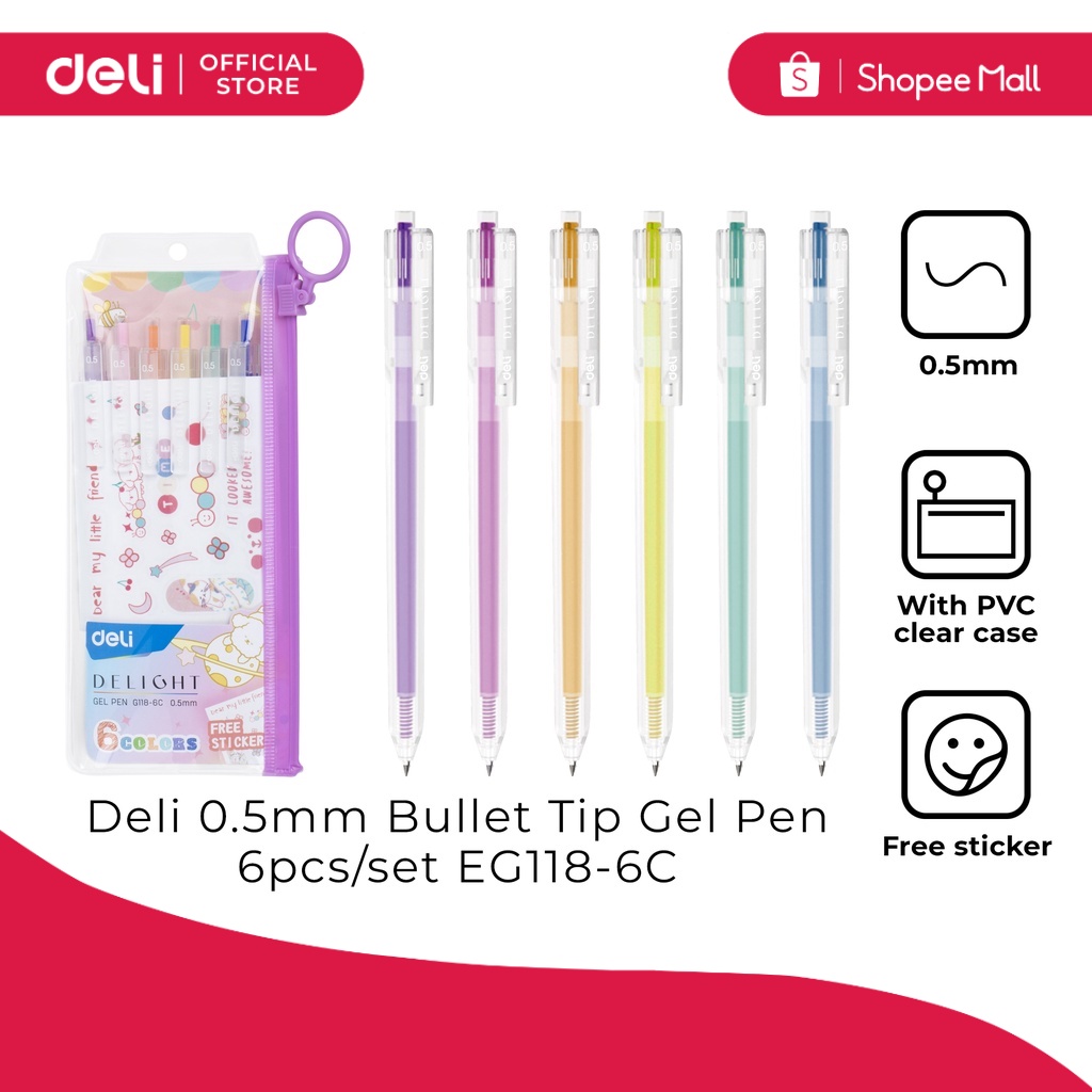 Deli EG118-6C 0.5mm Bullet Tip Gel Pen 6pcs/set [79EG118-6C] | Shopee ...
