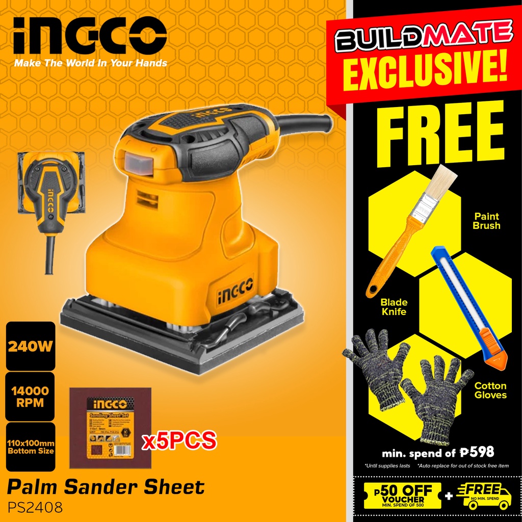 BUILDMATE Ingco Palm Sander Sheet Finish Sanding Machine 240W Electric ...