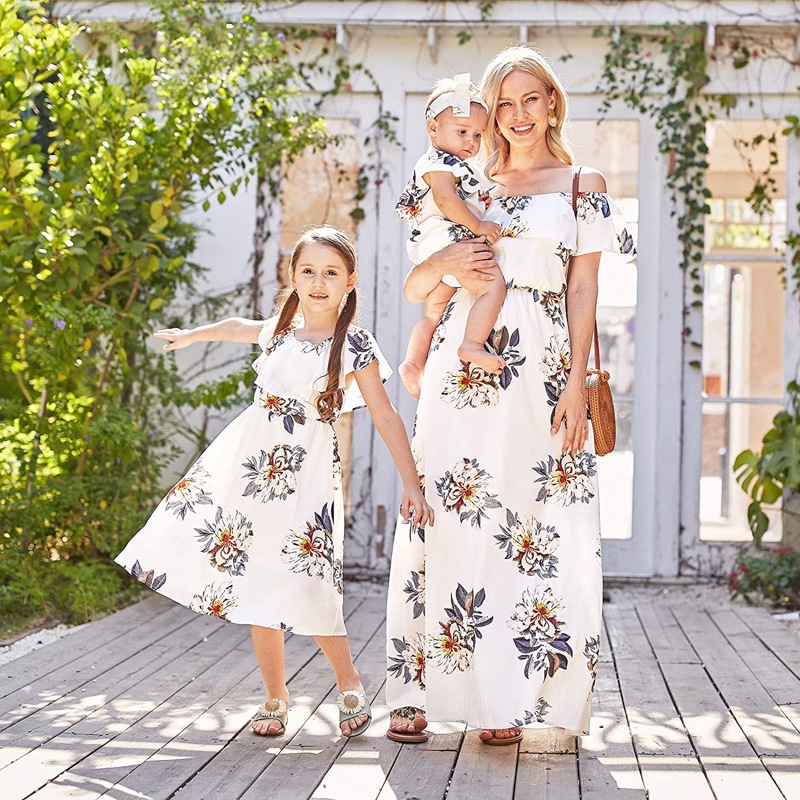 Family matching Outfits Off Shoulder Maxi Dress Mother and Daughter ...