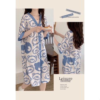 Korean style Daster cotton V-neck cardigan fashionable nightgown ...