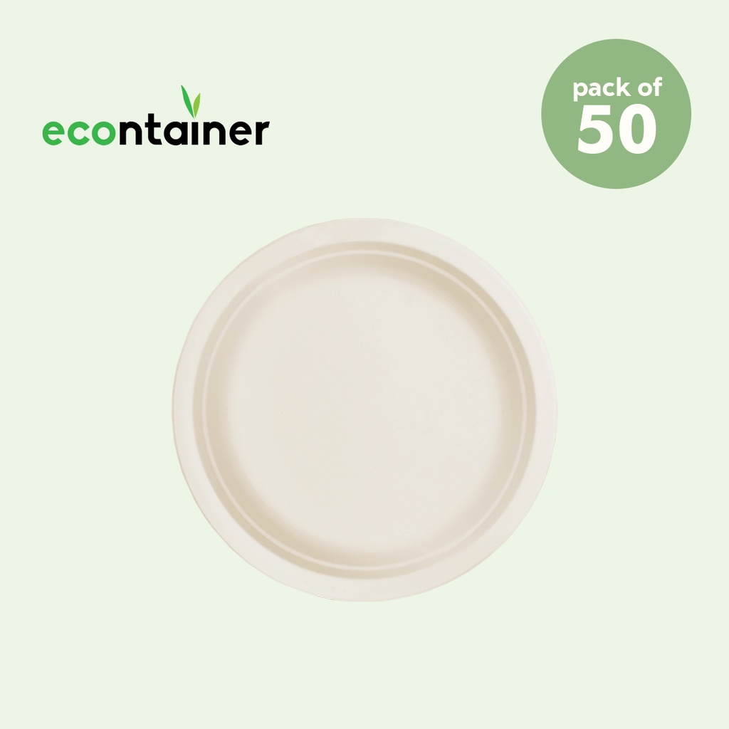 Econtainer P013 9inch Sugarcane Bagasse Plate Compostable and Eco ...