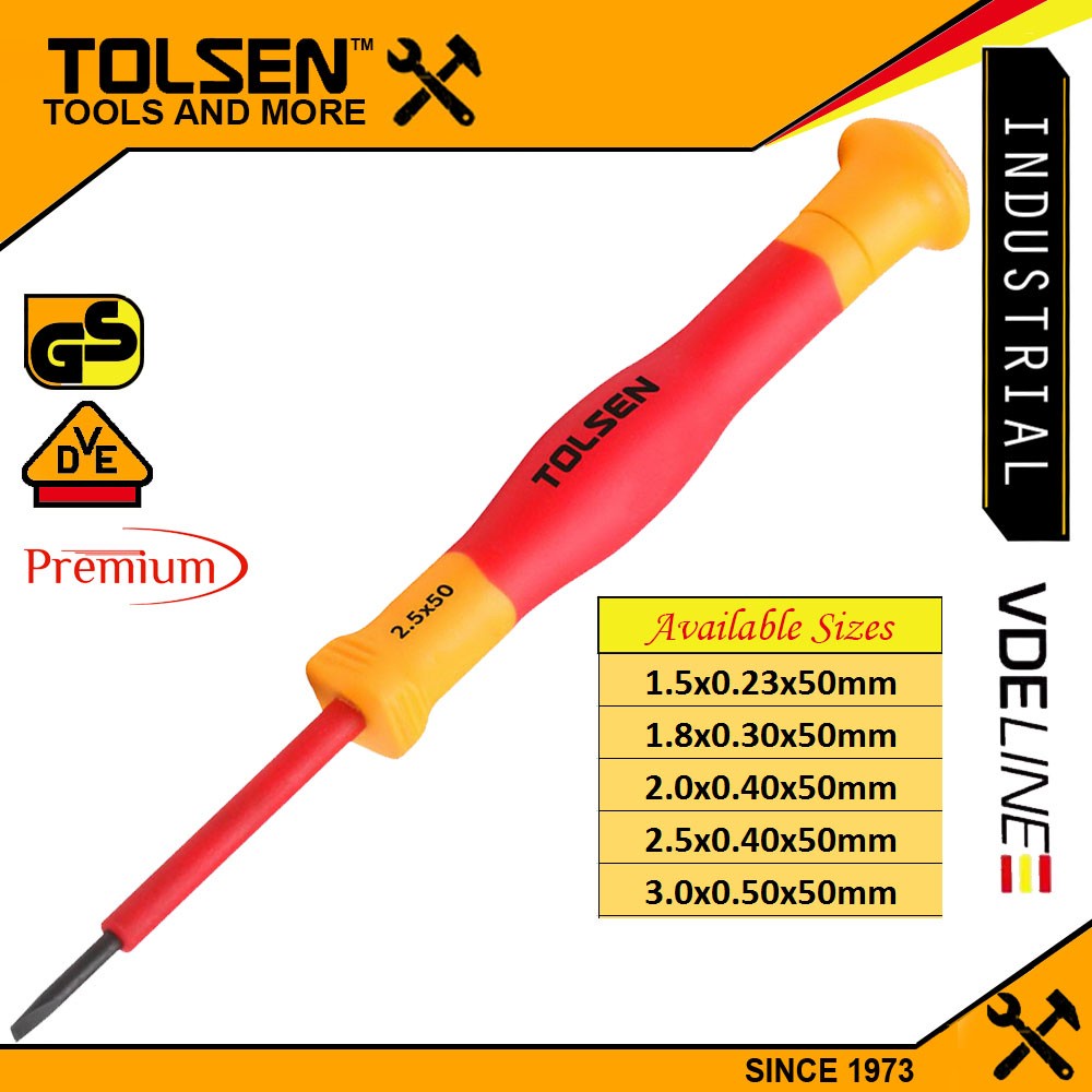 Tolsen Premium VDE Insulated Precision Flat Screwdriver (1000V) GS ...