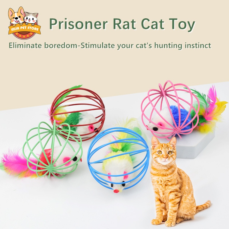 Cat mouse toy chasing toy plush mouse in cage pet interactive cat toy ...