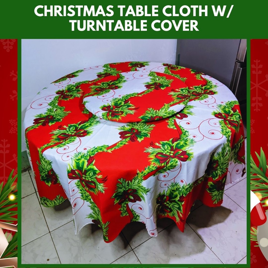 Christmas Red & Green Round Table Cloth with Lazy Susan Cover Red ...
