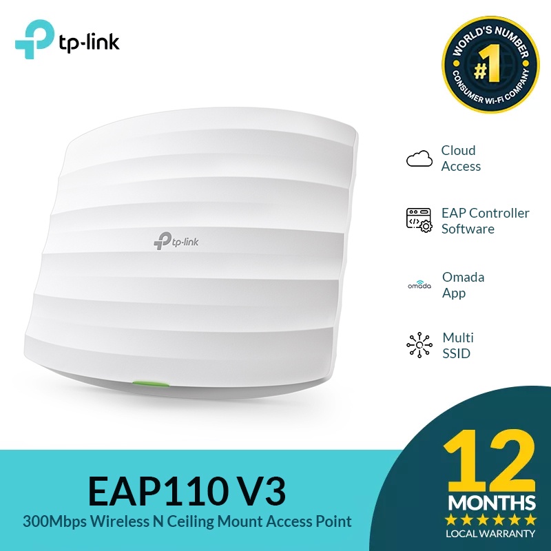 TP-Link EAP110 V3 300mbps Wireless N Gigabit Ceiling Mount Access Point ...