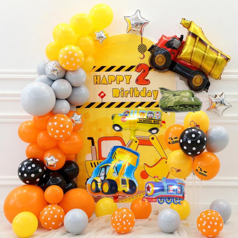 Construction Theme Party Engineering Vehicle Excavator Latex Balloon ...