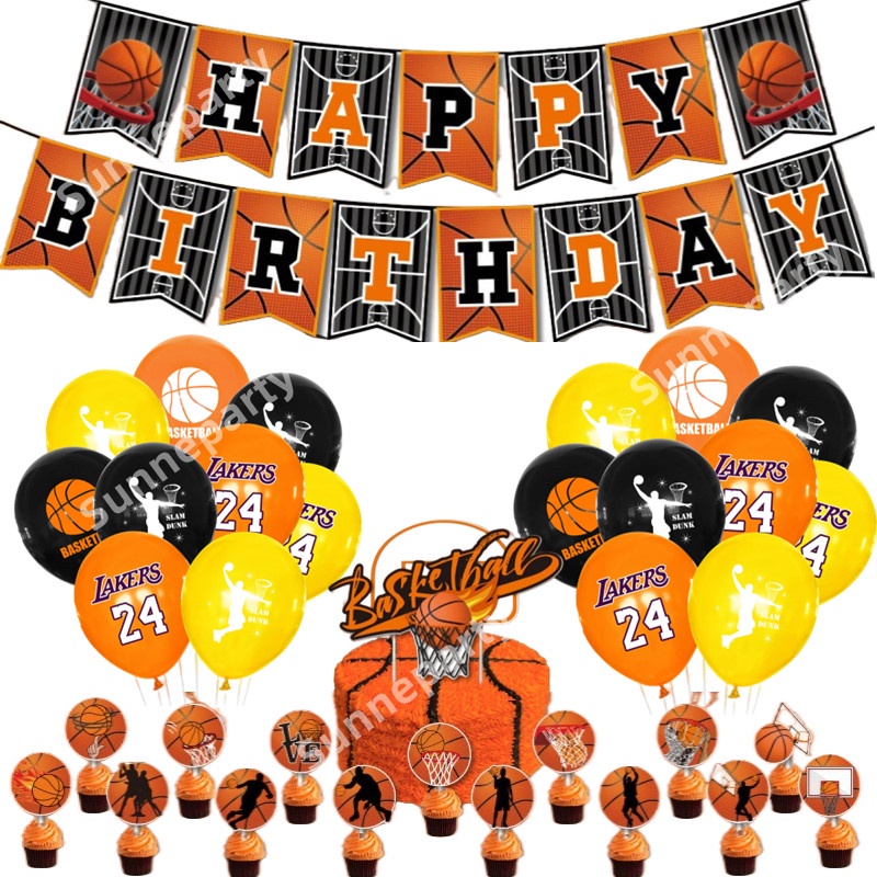 NBA Lakers Basketball Theme Birthday Party Decorations Pull Flag ...