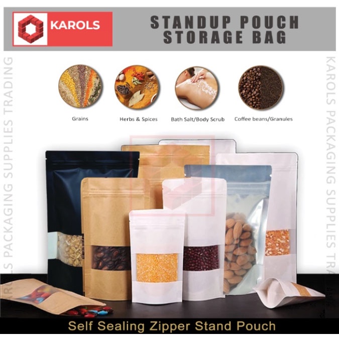 (50pcs) STAND UP POUCH BROWN, WHITE, BLACK, CLEAR/SILVER |small ...