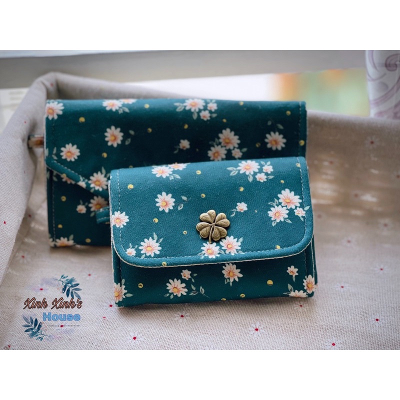 Daisy teal fabric wallet with coin compartment (100% handmade) | Shopee ...