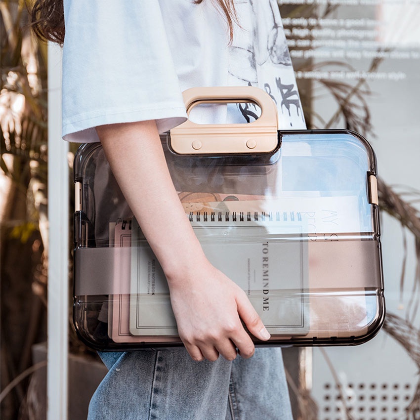 Portable File Box With Handle Clear Plastic Storage Boxes Waterproof ...