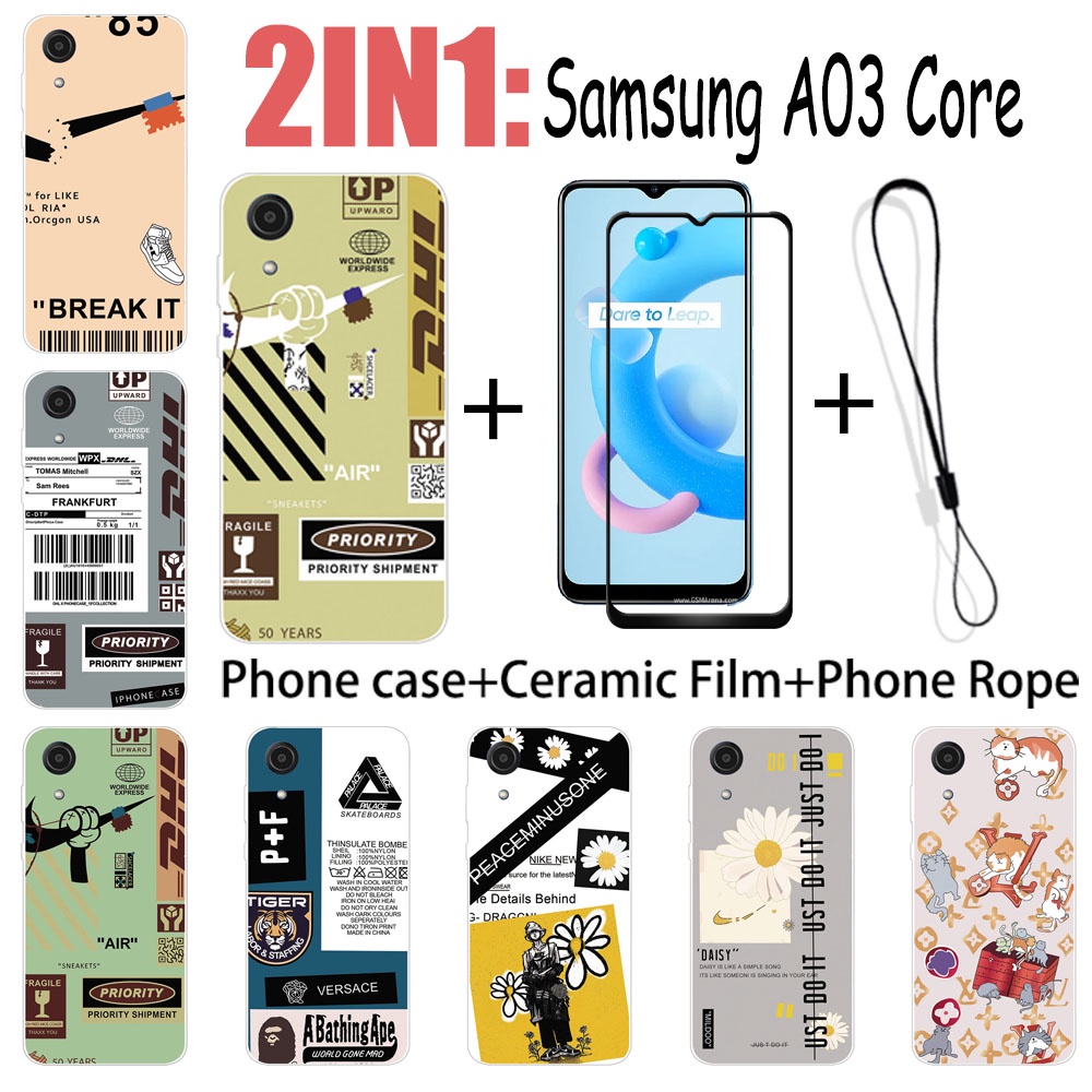 2 IN 1 Samsung A03 Core Case with Tempered Glass Ceramic Film Screen ...