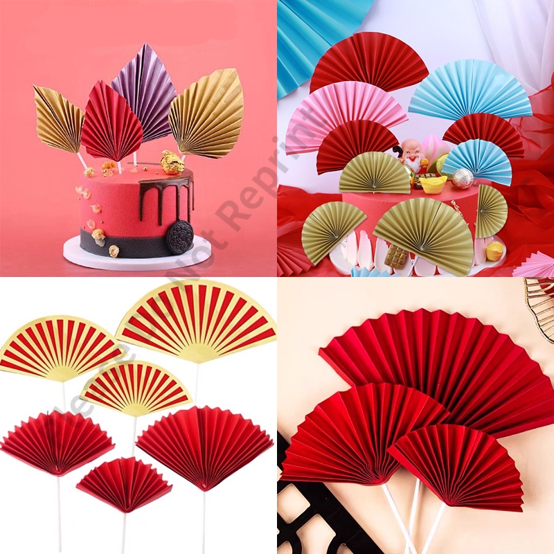 3pcs/2pcs high-quality folding fan cake veneer gold leaf fan birthday ...