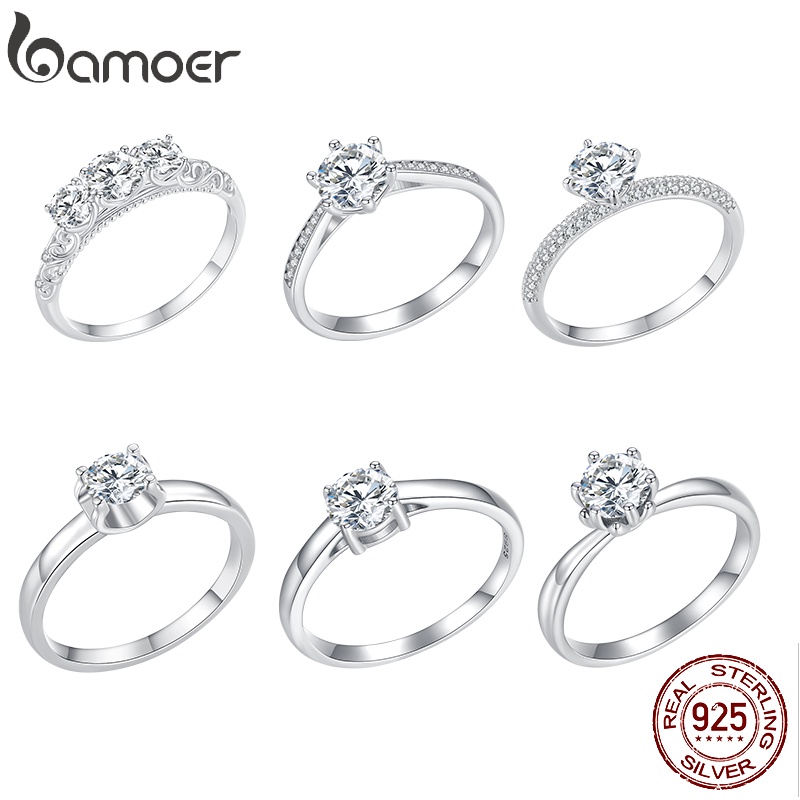 BAMOER 925 Silver Simple Hexagonal Moissanite And Four Corner Ring Jewelry For Couple | Shopee ...