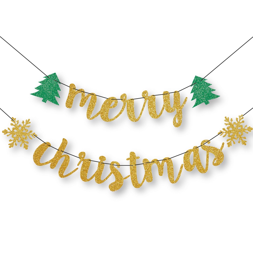 Cursive Gold Merry Christmas Banner for Decoration Backdrop Xmas ...