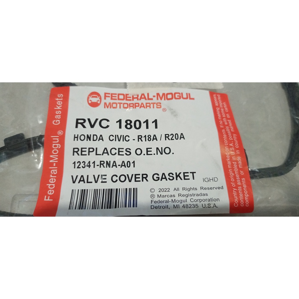 HONDA CIVIC-R18A/R20A VALVE COVER GASKET FEDERAL MOGUL RVC 18011 ...