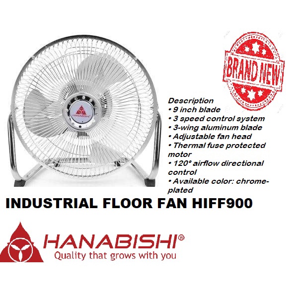 №Original Hanabishi Industrial Floor Fan Hiff-900 9 Inches Metal Blade ...
