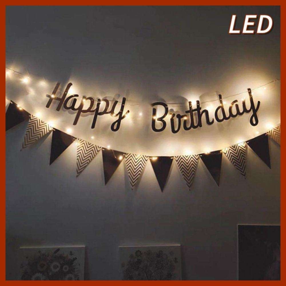 Happy Birthday Banner Pull Flag Set with LED Light String For Birthday ...