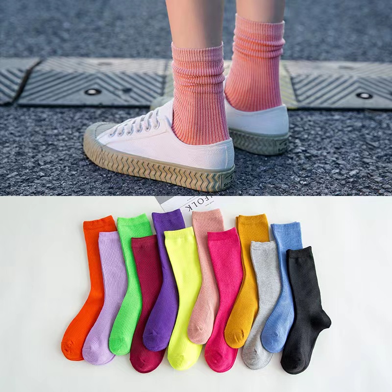 Womens Sock Solid Color Cotton Socks For Women Ladies Candy Color ...