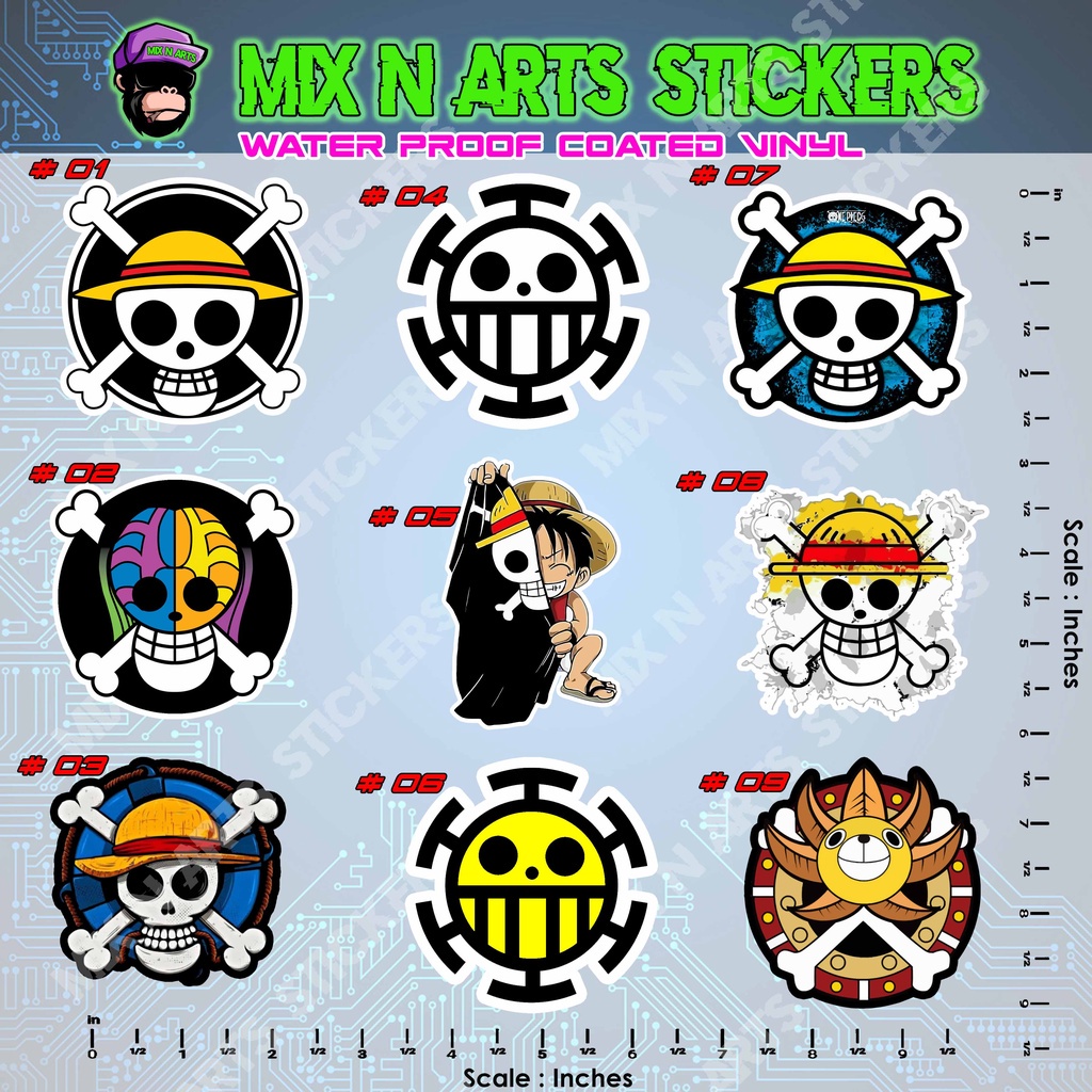 Pirates Law Luffy Flag Logo Smile Waterproof Vinyl Sticker Motorcycle ...