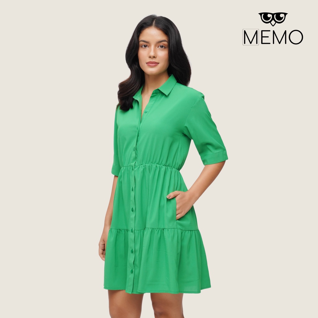 Memo Tiered Shirt Dress For Women (Green) | Shopee Philippines