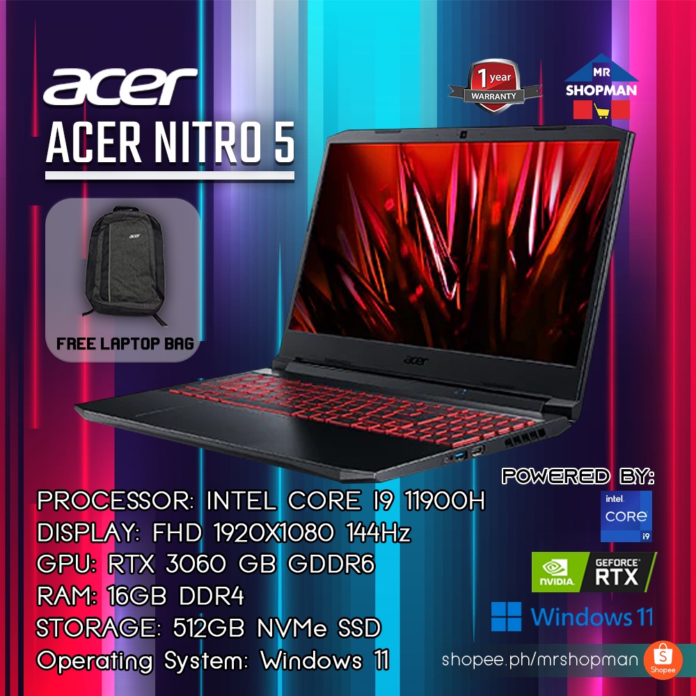 Acer Nitro 5 Intel Core i9 11900H | RTX 3060 | 16GB RAM | 512 NVMe Gaming Laptop AN515-57-90SF ...