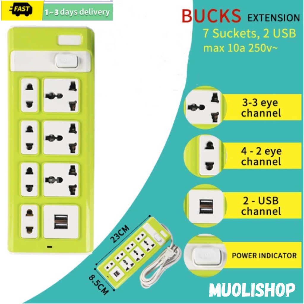 Bucks socket extension cord with USB port strip holder Cable High power ...