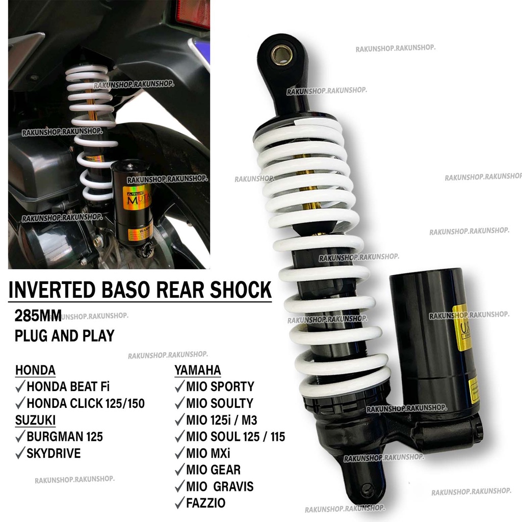 INVERTED Baso Style Rear ShockMUTARRU White Black Mio Click Beat ...