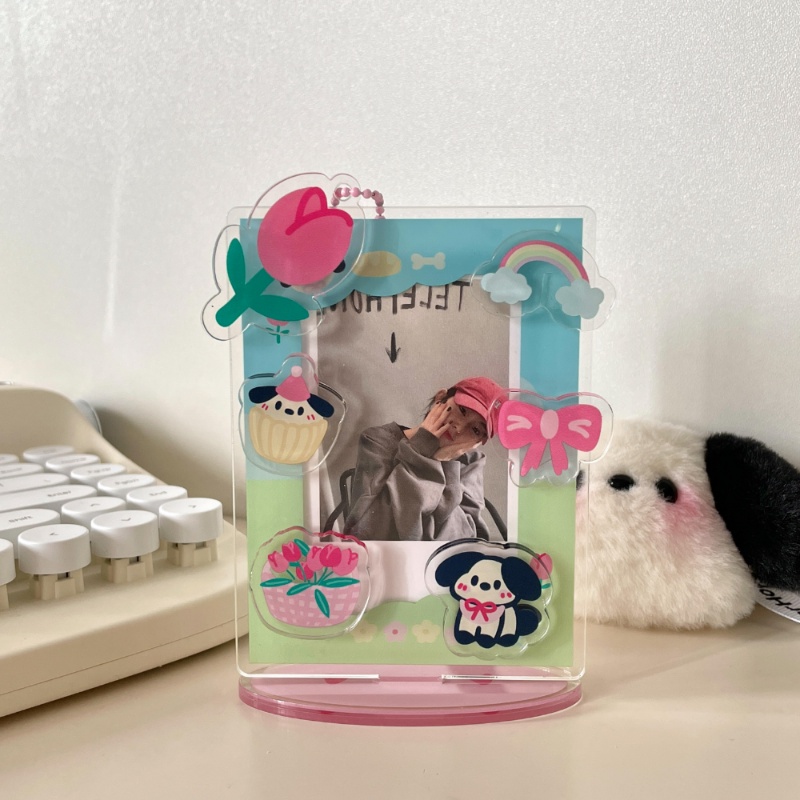 Creative 3 Inch Acrylic Photo Frame Cute Tulip Puppy DIY Photocard ...