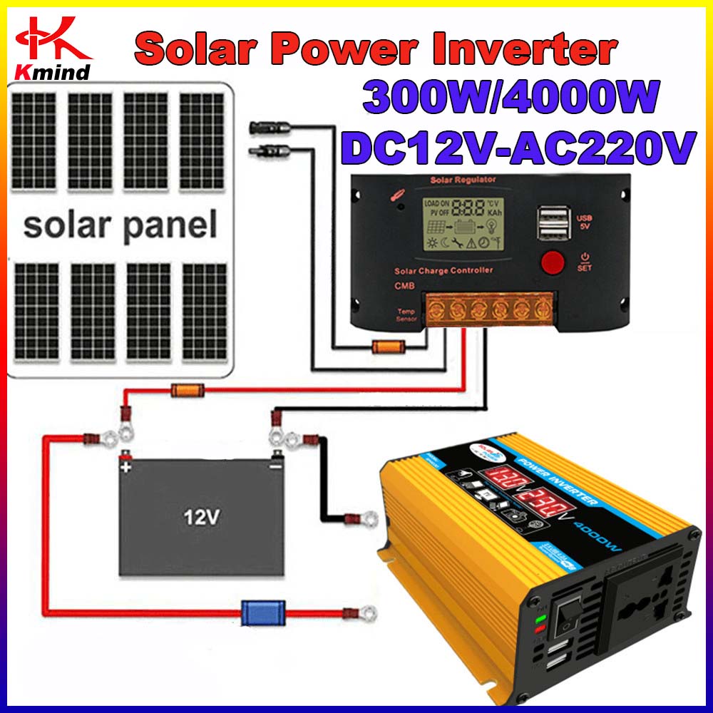 Solar Power Battery Inverter 12v to 220 v 220V 300W Peak 4000W ...