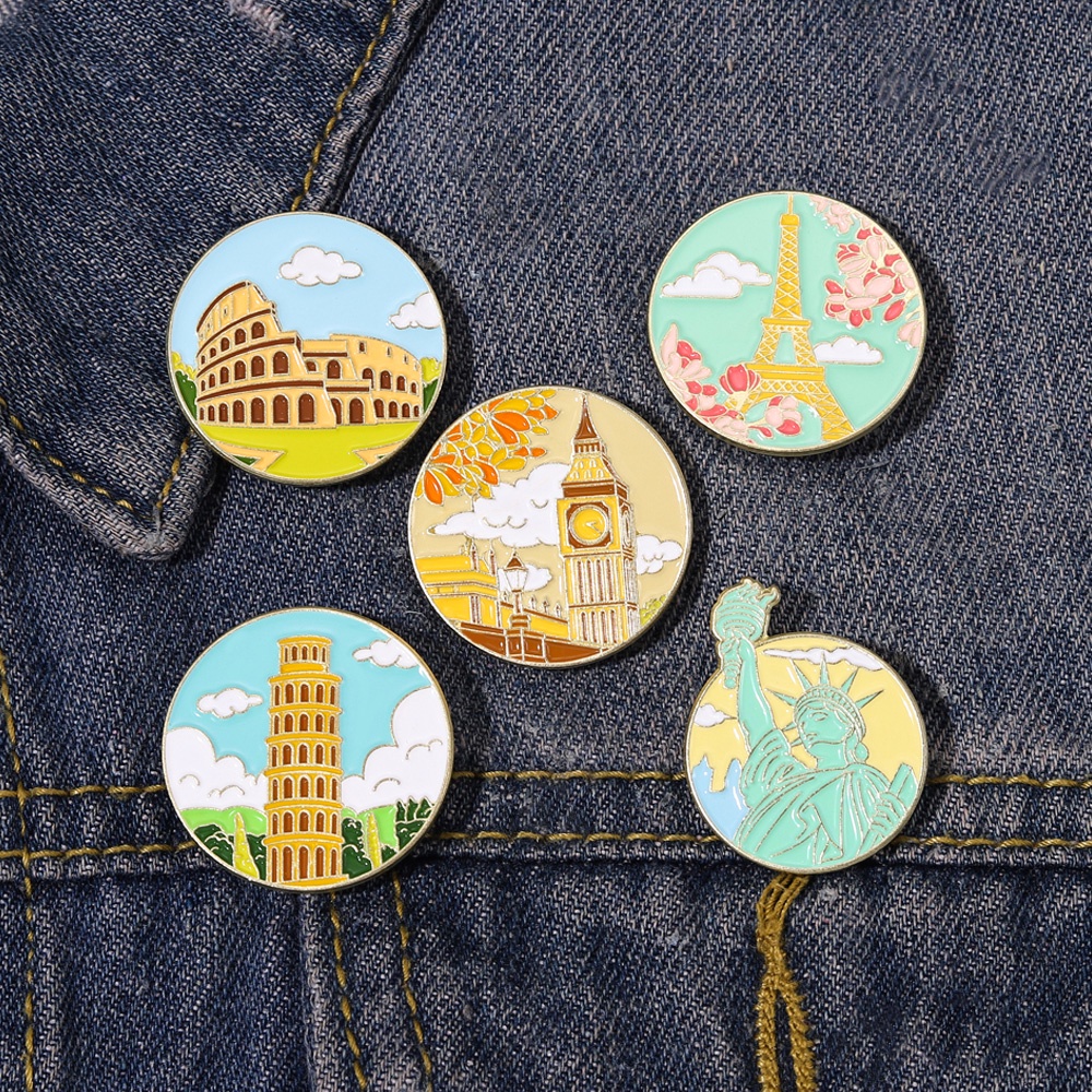 Landmark Enamel Pins Big Ben London Eiffel Tower Paris Brooches Lapel ...