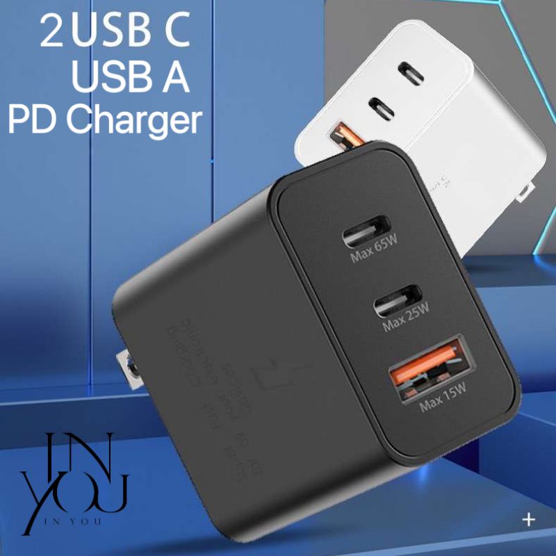 Sansung 65W PD Power Adapter Trio W/C To C Cable(USB-C 2 Ports/ USB A ...