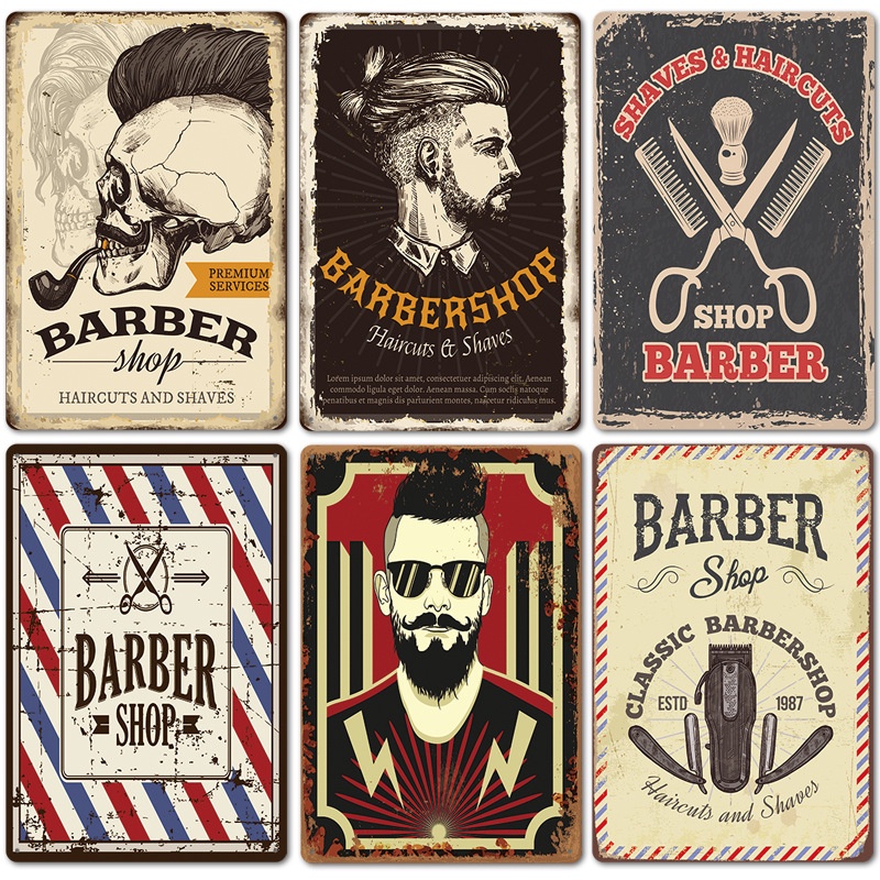 Classic Barber Shop Poster Vintage Haircuts and Shaves Tin Signs Metal ...