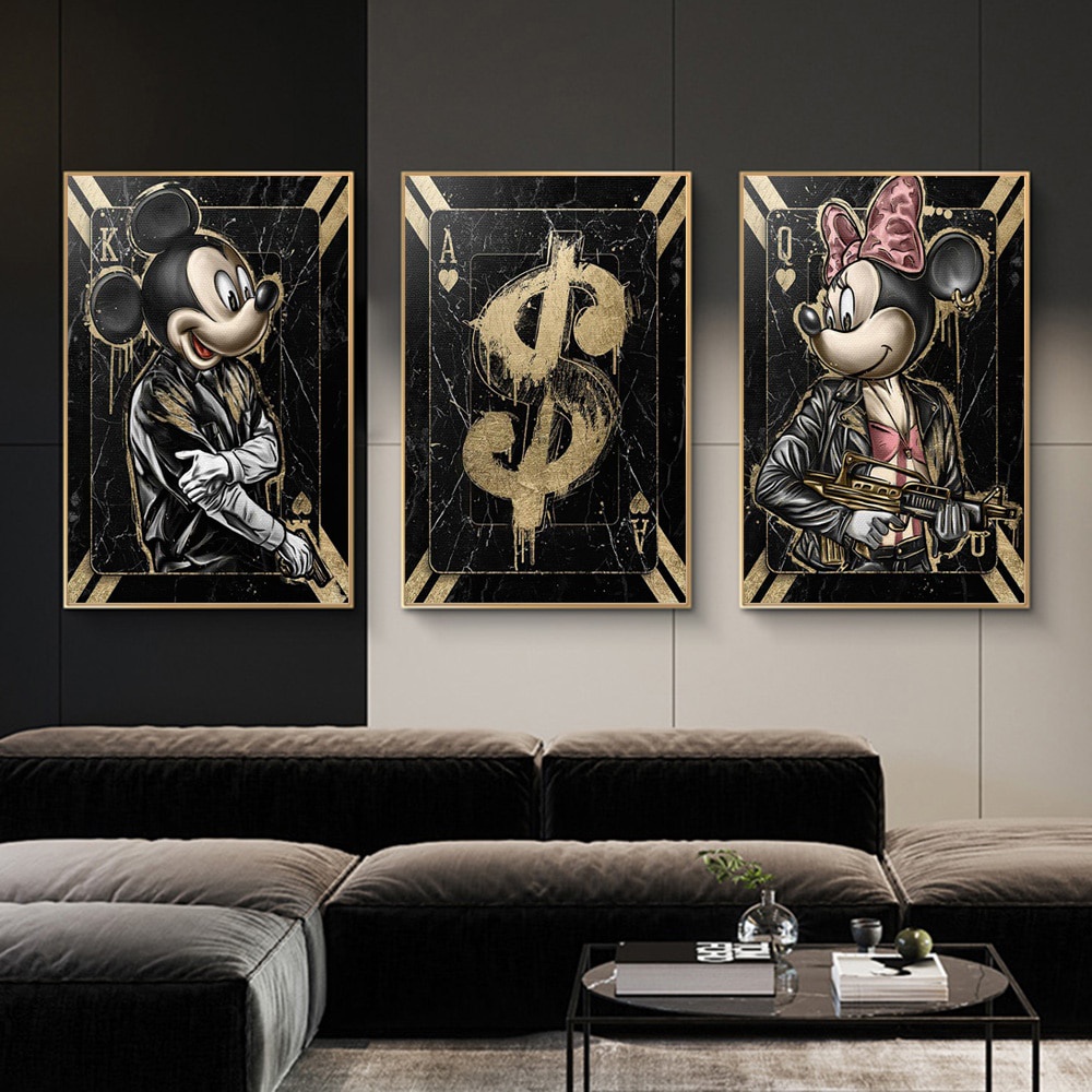Funny Mickey And Minnie Mouse Robber Canvas Prints Pop Art Painting On ...