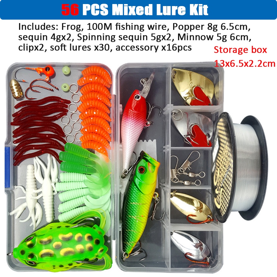 LUC 56pc Soft Multipurpose Lure Set Plastic Kit Metal Lure Hard ...