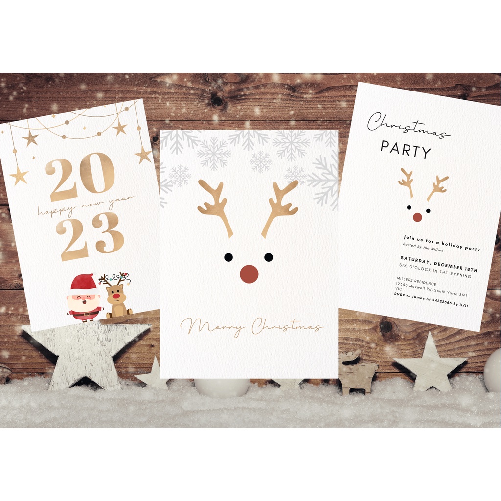 White Winter Christmas Party Invitation Templates, Minimalist Christmas ...