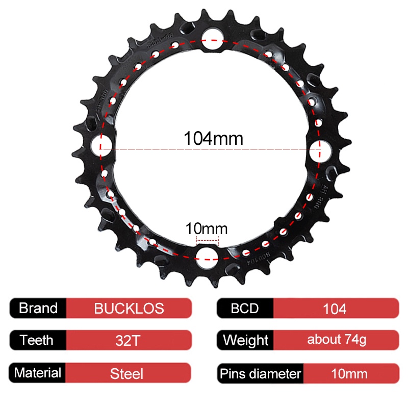 BUCKLOS Bike Chainring 104bcd Chainwheel 44T 32T 22T 64bcd Bicycle Chain Ring 3*9 Speed MTB ...