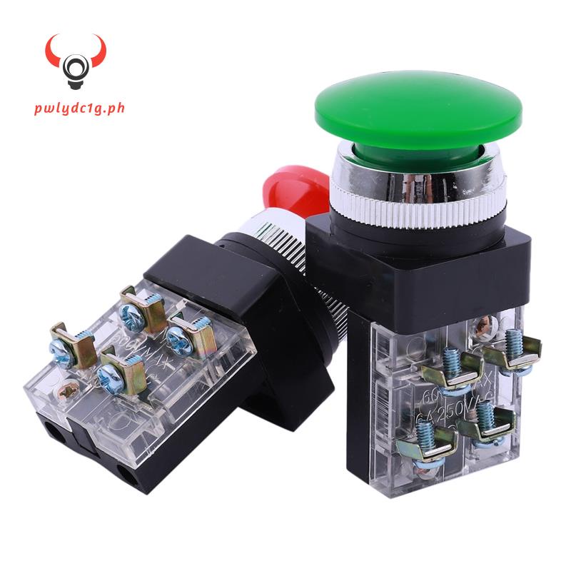 Red Green AC 250V 6A DPST Momentary Mushroom Head Push Button Switch ...