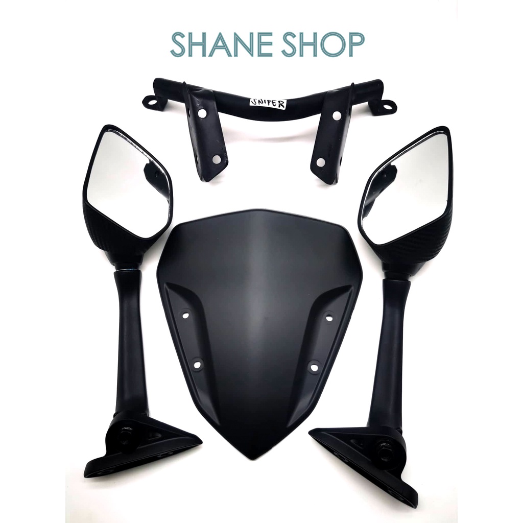 Black Visor W/Bolts W/Side mirror W/Bracket (4in1) for Mio/Click V1 ...