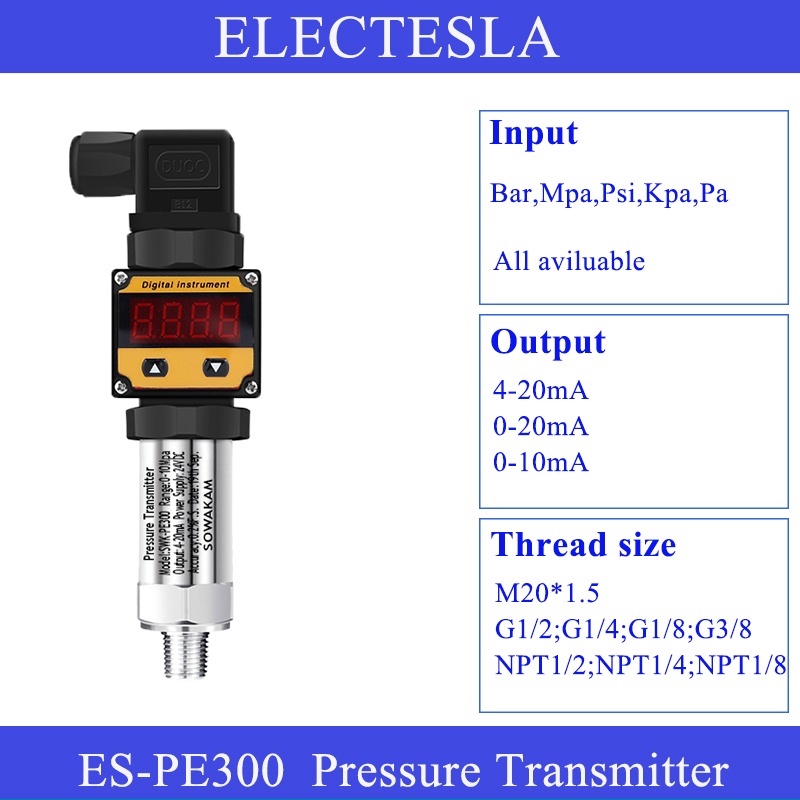 NPT1/4 Pressure Transmitter 24VDC 4 to 20ma Liquid Oil Air Water 100Kpa Pressure Transducer ...